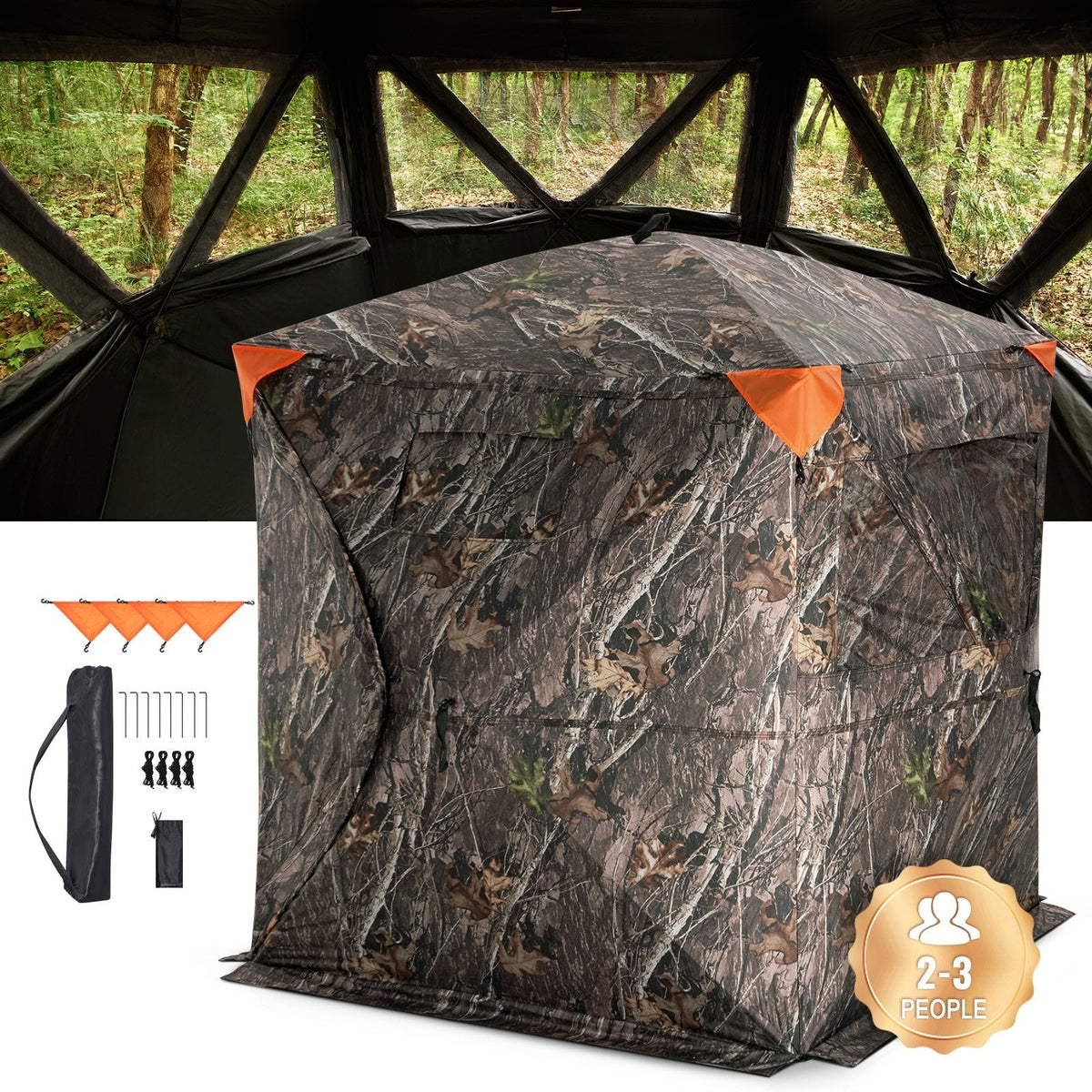VEVOR Hunting Blind 270° See Through Ground Blind 3 Windows Mesh for 2 ...
